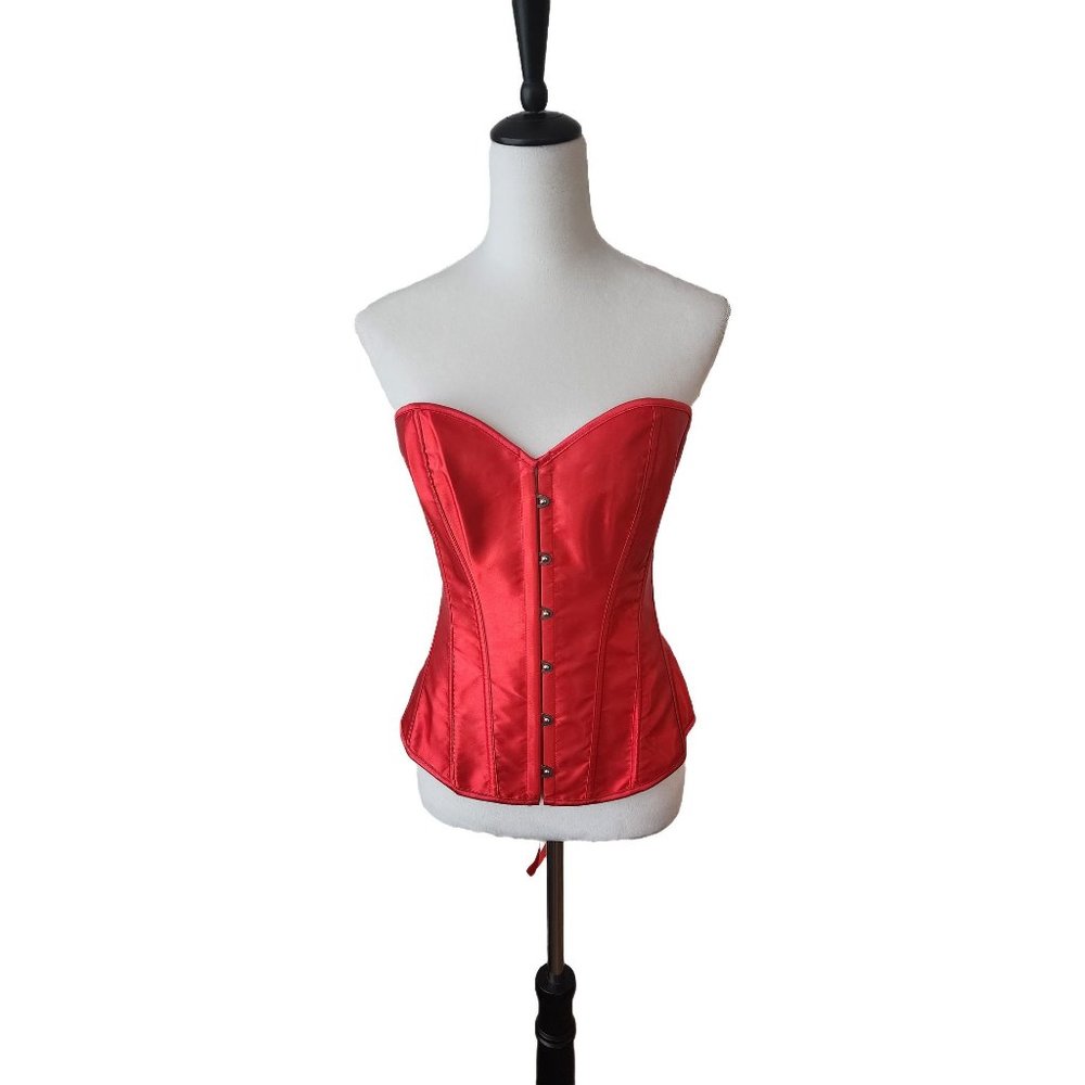 Red Satin Corset - Front And Back Closure - Large - N… - Gem